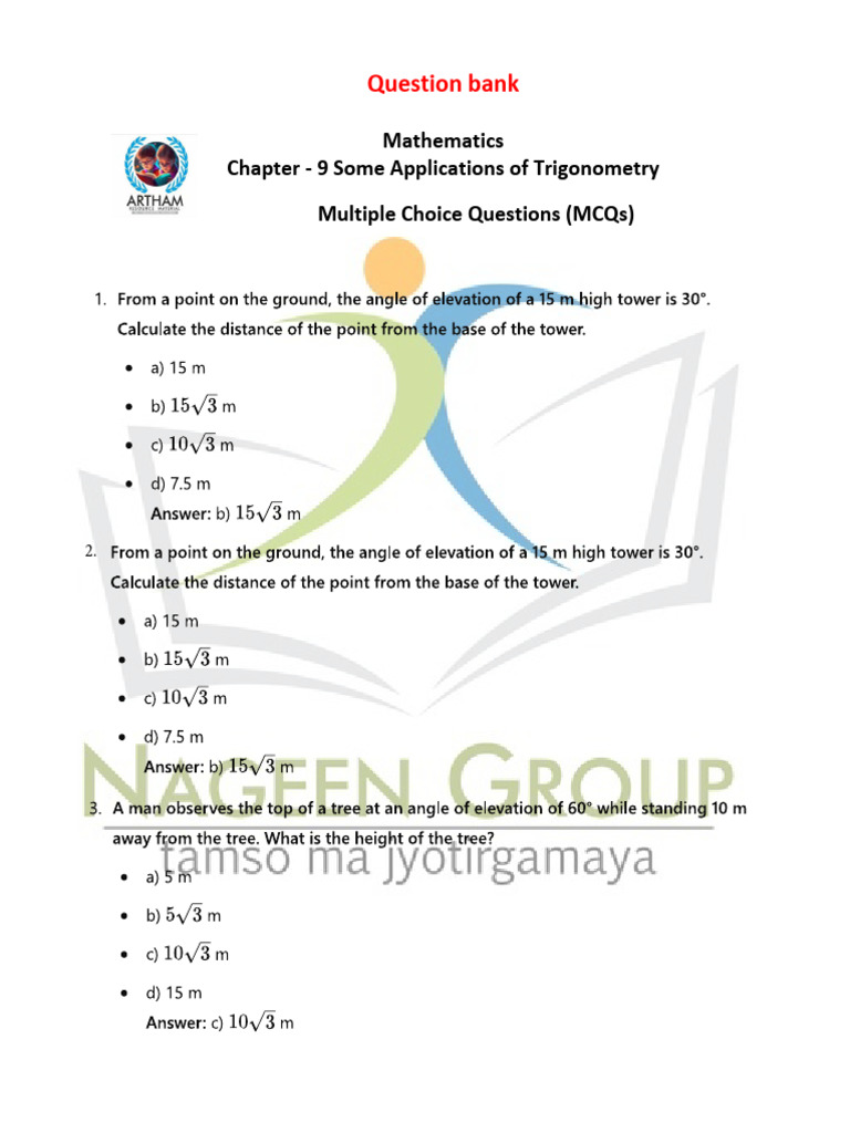 Class-10 Maths Ch-9 Question Bank | PDF