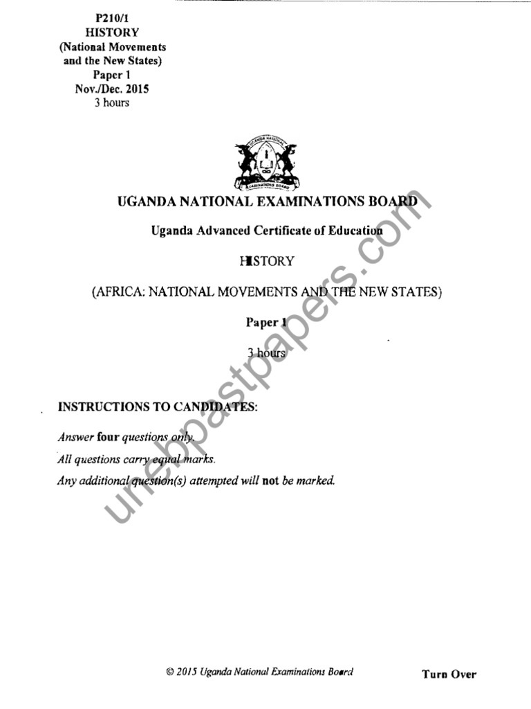 UACE History 2015 Paper 1 | PDF | Uganda | Africa