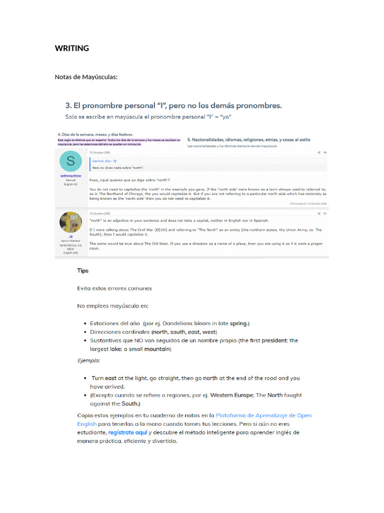 WRITING FICHAS | PDF