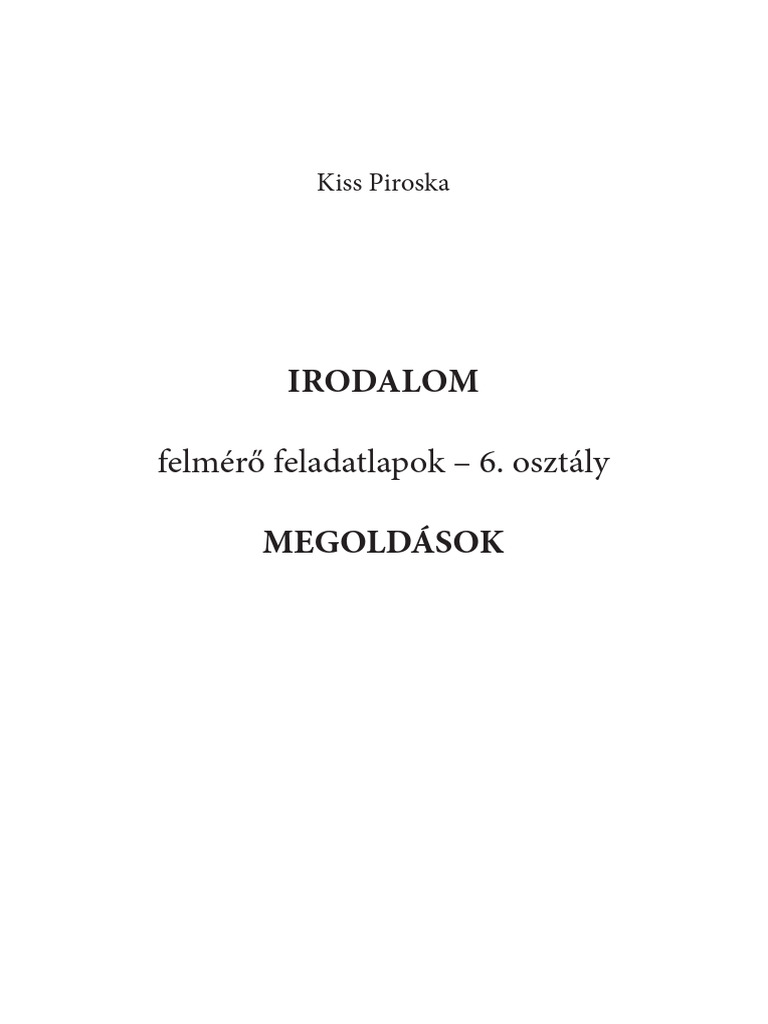 Irodalom Témazáró 6. O. Megoldások | PDF