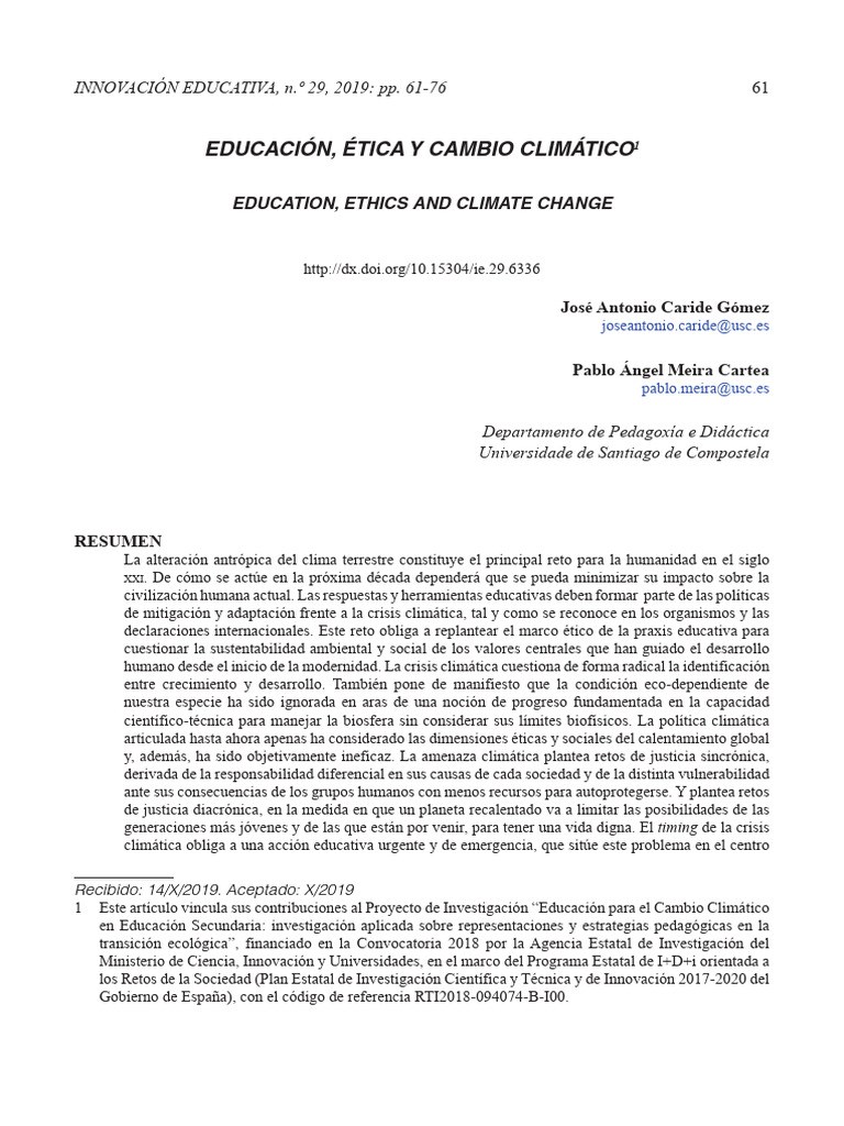 Caride (2019) Educación, Etica y Cambio Climático | PDF | Grupo ...