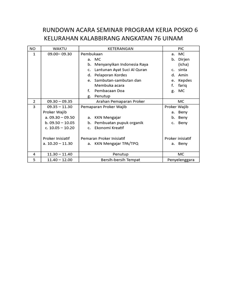 Rundown Acara Seminar Program Kerja | PDF