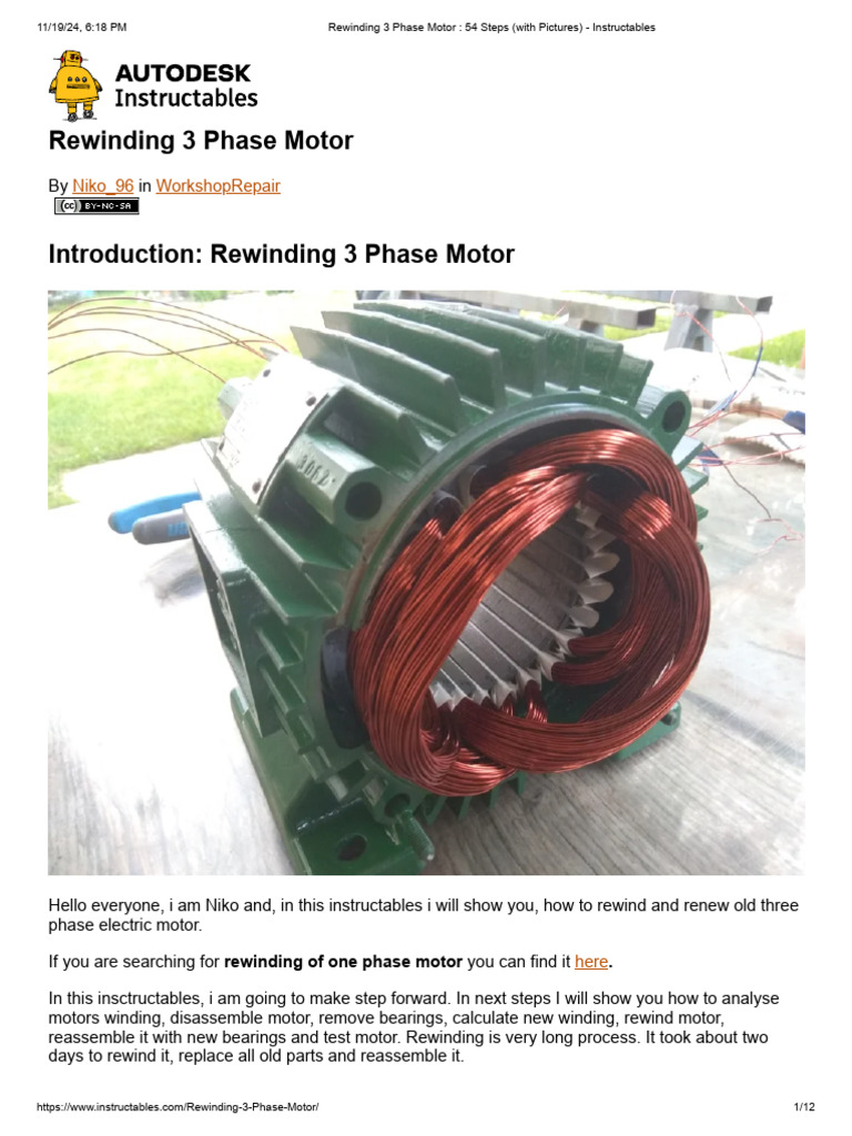 Rewinding 3 Phase Motor - 54 Steps (With Pictures) - Instructables | PDF | Electric Motor ...