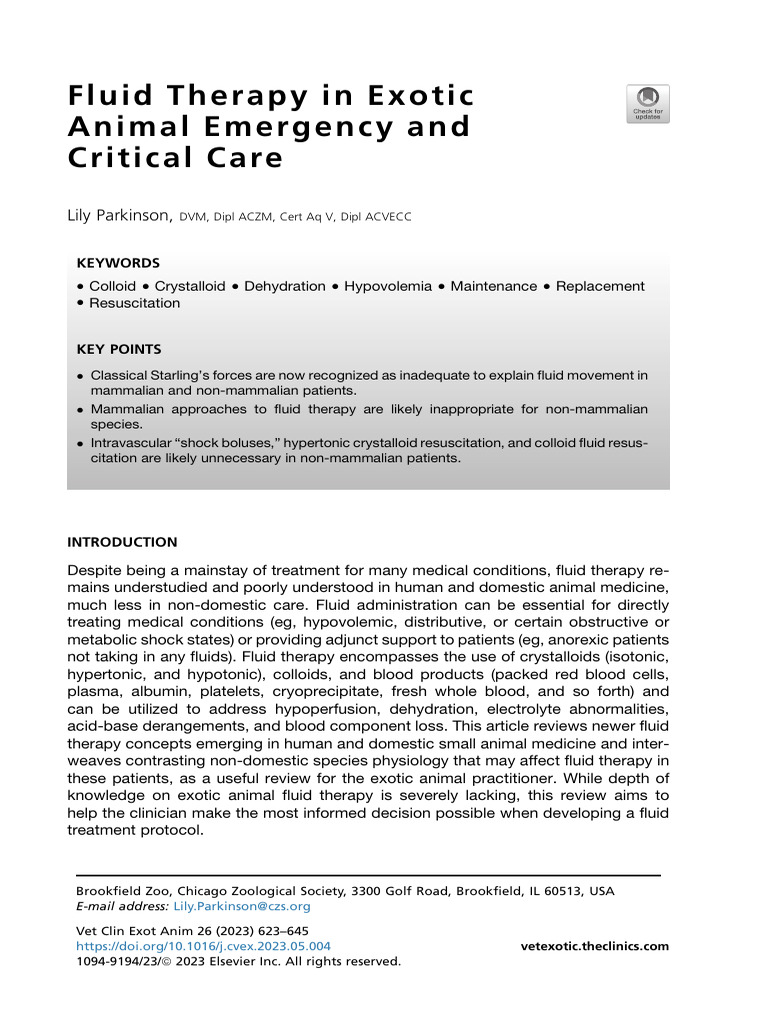 Fluid Therapy in Exotic Animal Emergency and Critical Care. Parkinson ...
