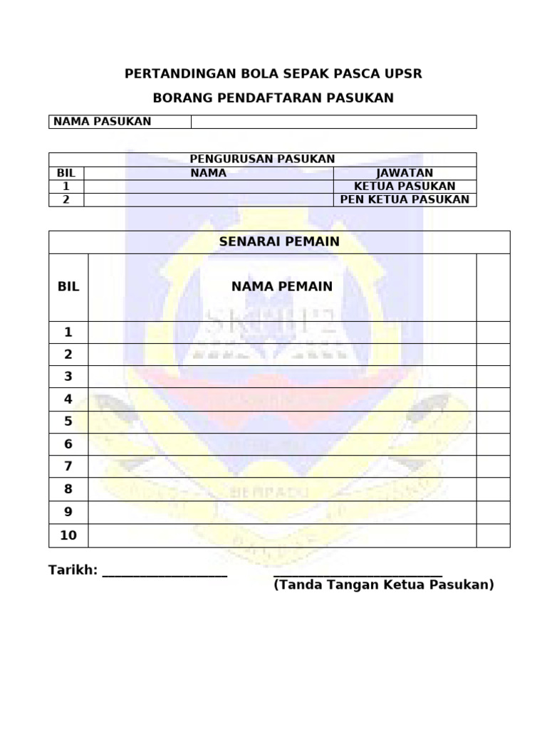 Karnival Bola Sepak T Borang U 10 | PDF