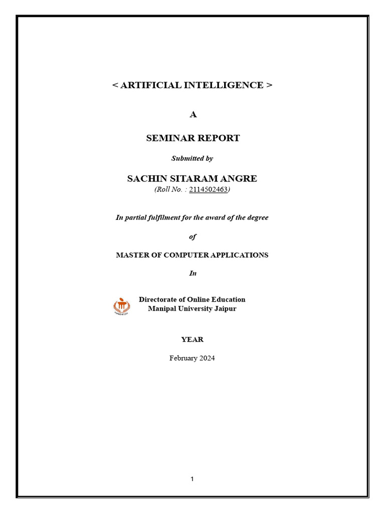 Section A & B - Abstract & Seminar Report | PDF | Artificial ...
