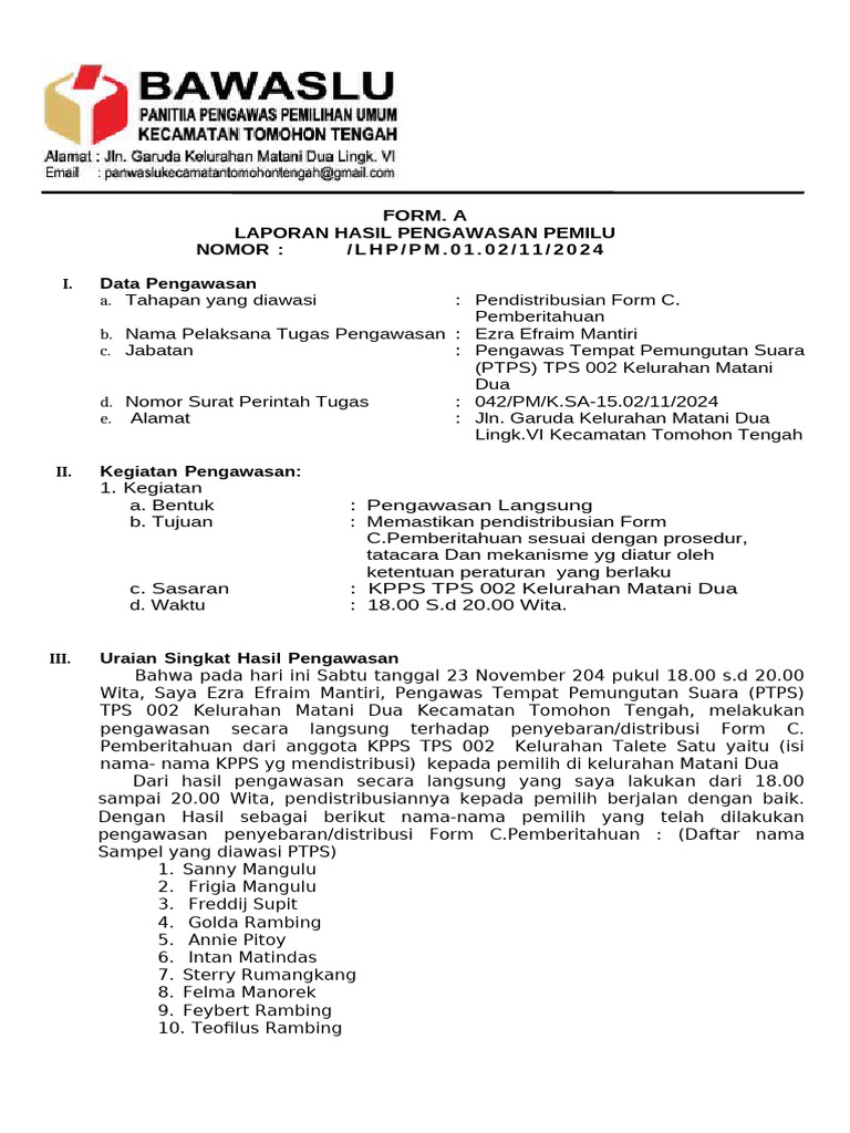 LHP TPS 2 Matani 2 Distribusi Form C. Pemberitahuan | PDF