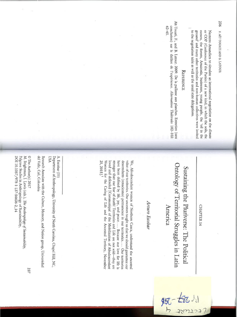 Escobar 2017 Sustaining The Pluriverse BOOKCHAPTER | PDF