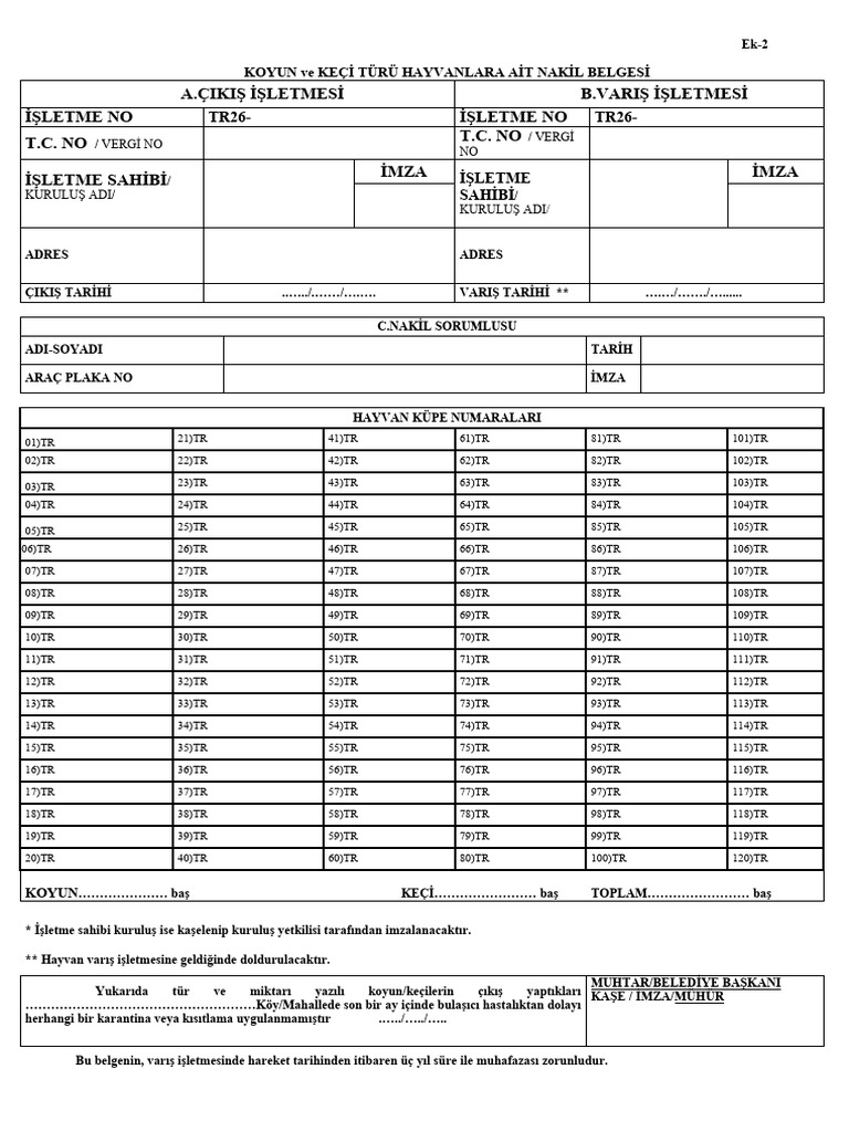 Koyun Keçi Nakil Belgesi | PDF