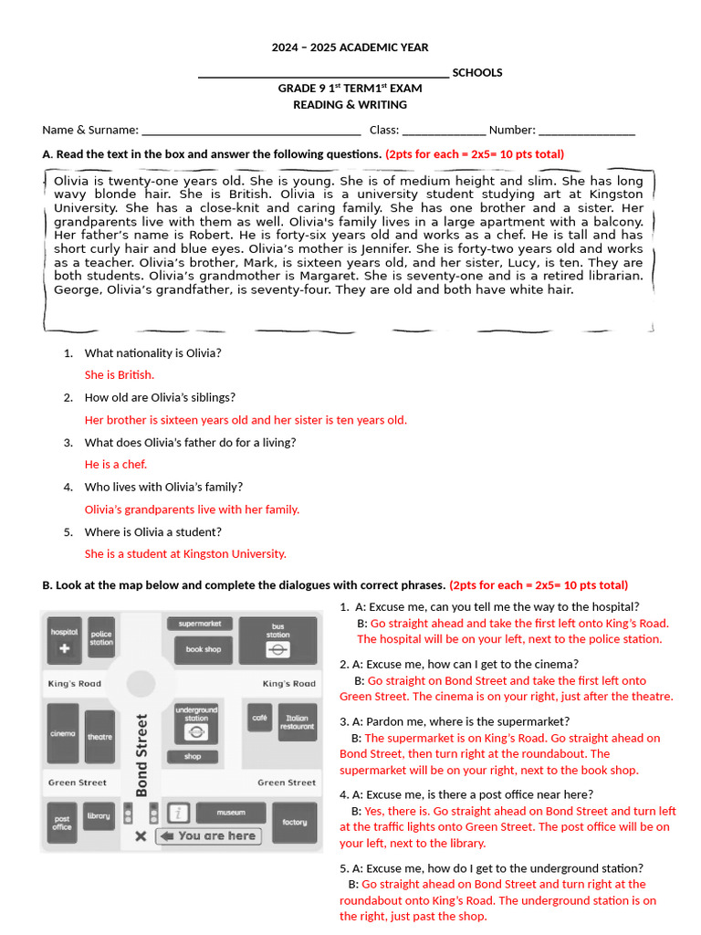 Grade 9 Reading & Writing Exam Key | PDF | Linguistics | Grammar