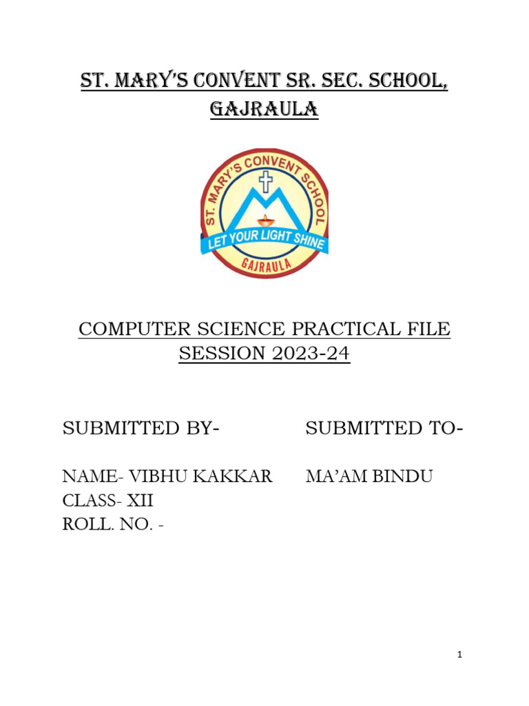 Cs Practical File Vibhu(1) | PDF | My Sql | Relational Database