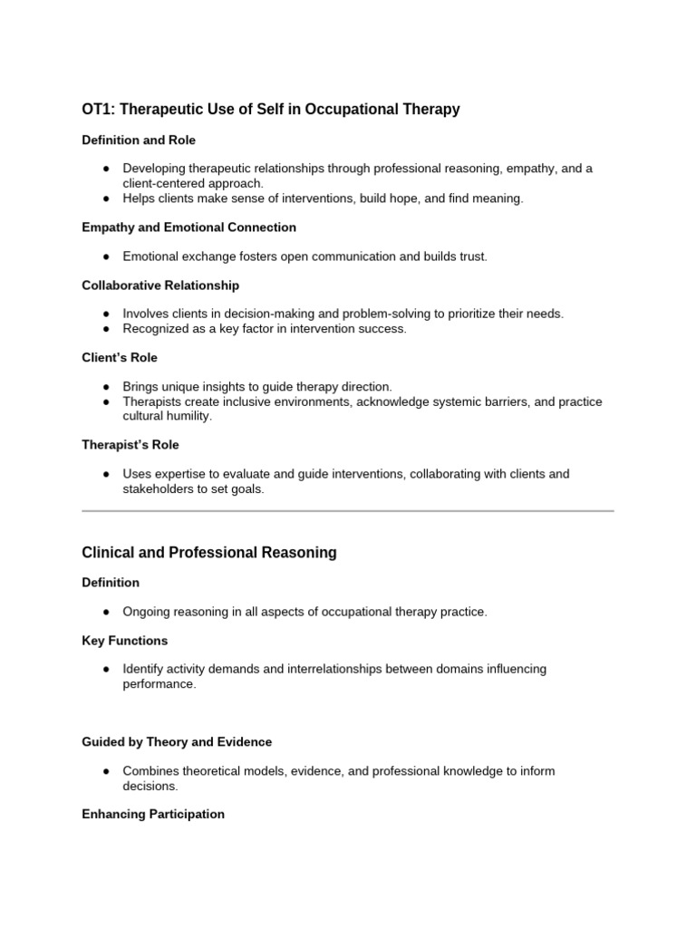 OT1 - Therapeutic Use of Self in Occupational Therapy | PDF ...