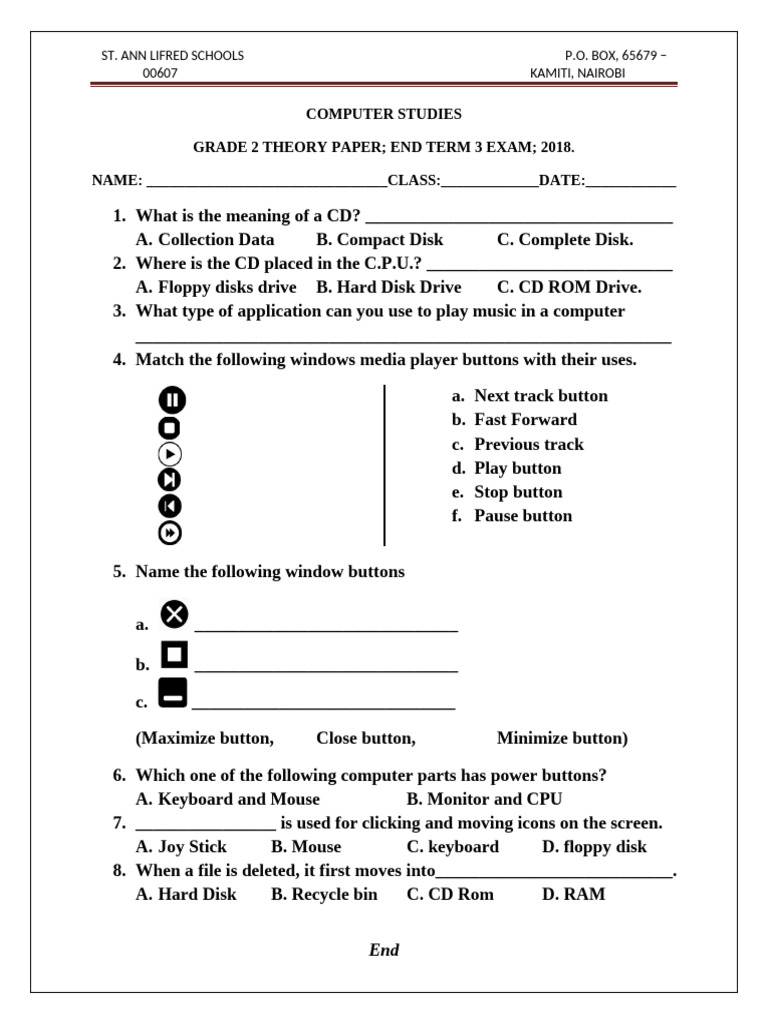Grade 2 Computer Exam | PDF