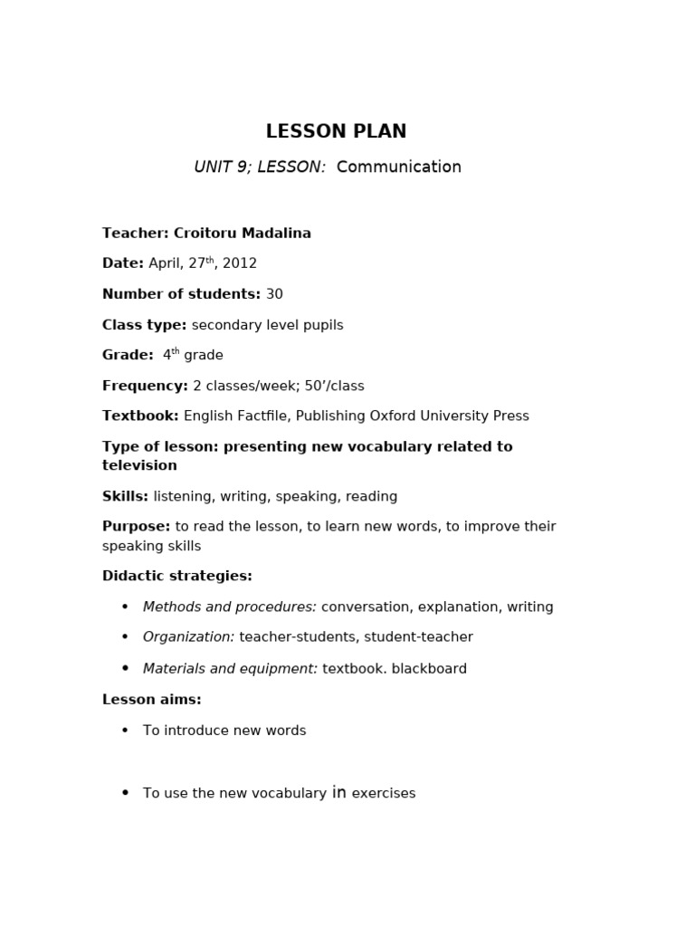 LESSON PLAN cl 6d | PDF | Lesson Plan | Teachers