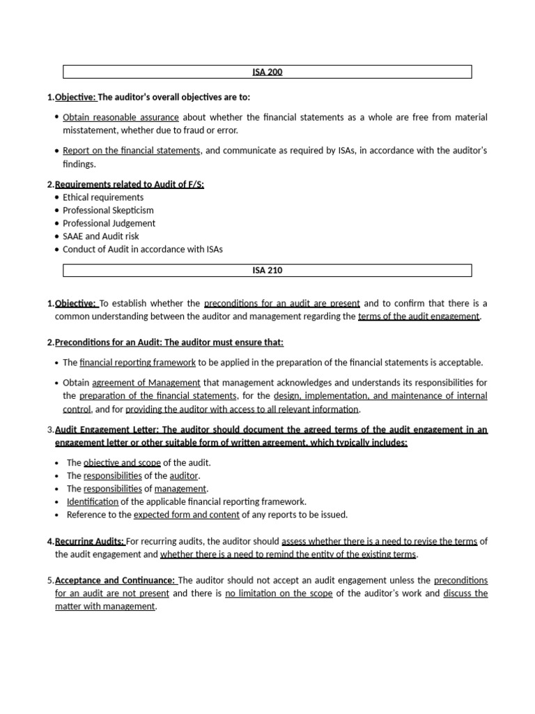 ISA 200 and 210: Audit Preconditions | PDF