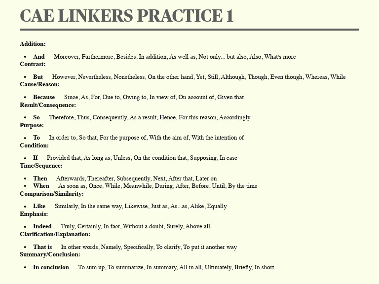 CAE LINKERS PRACTICE 1 | PDF