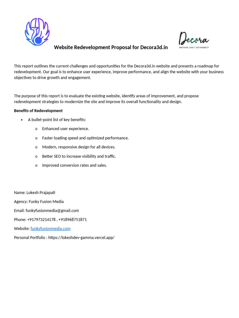 Website Redevelopment Proposal For Decora3d | PDF