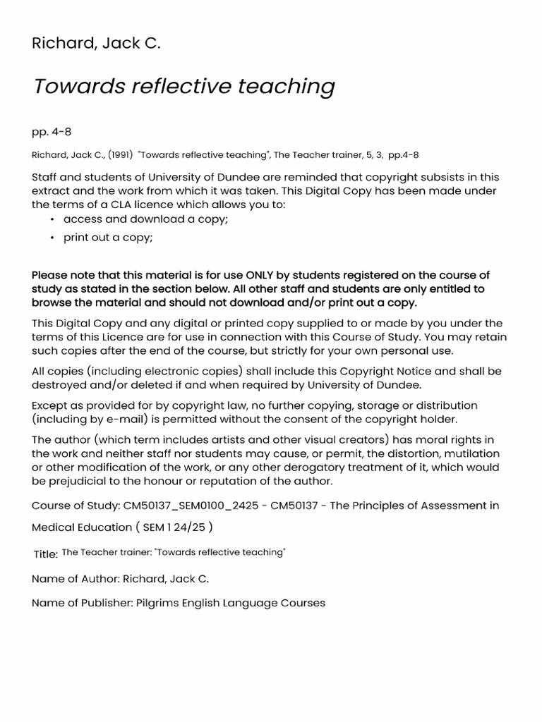 Towards Reflective Teaching by Richard, Jack C. | PDF