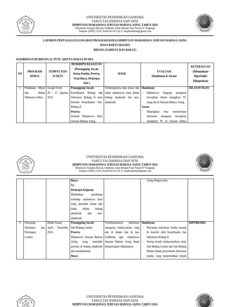 LPJ Proker Bidang Ii HMJ Ba 24-25 | PDF
