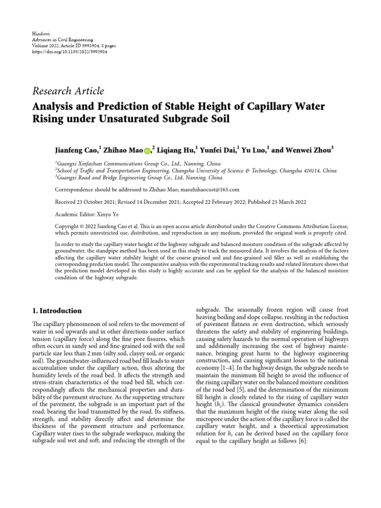 Analysis and Prediction of Stable Height of Capill | PDF | Soil | Road