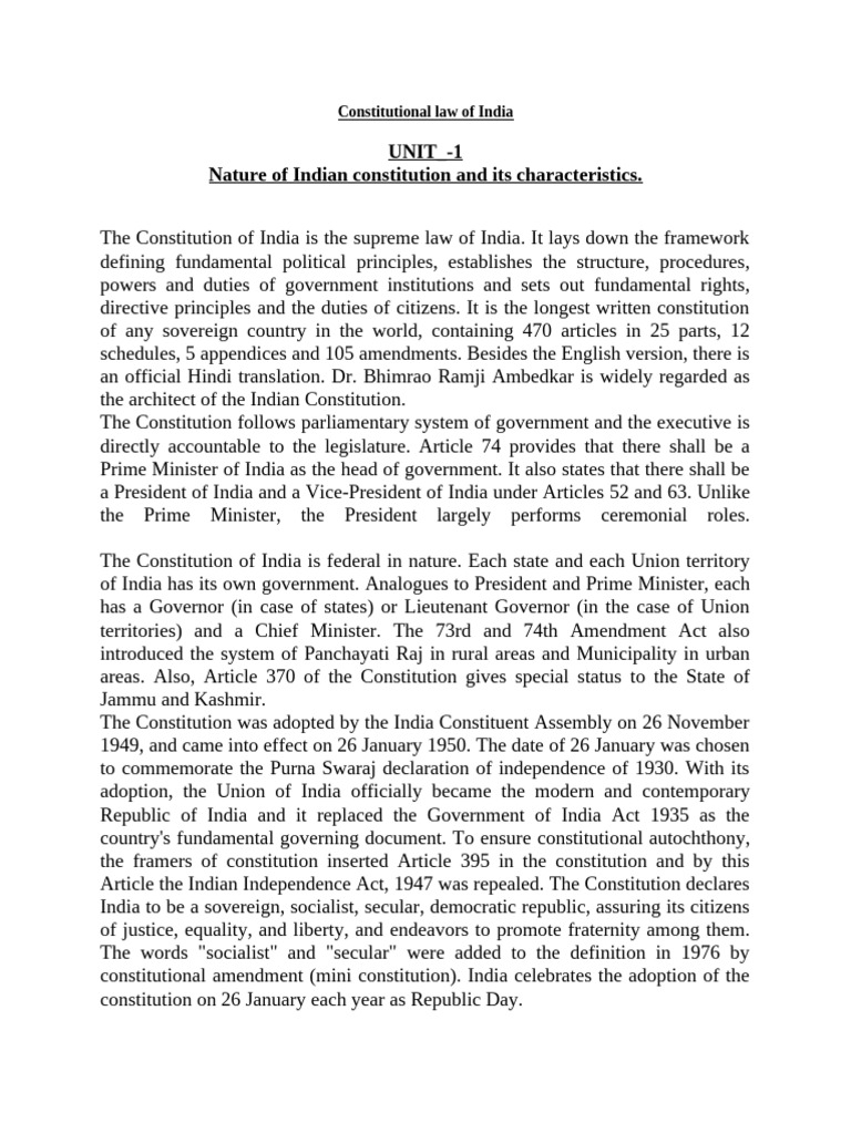 Constitutional Law of India Notes | PDF | Government | Political Science