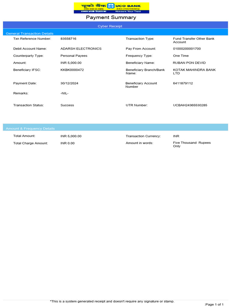 Payment Summary: Cyber Receipt | PDF