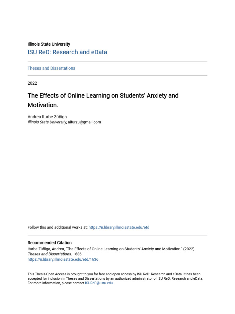 The Effects of Online Learning On Students Anxiety and Motivatio | PDF ...