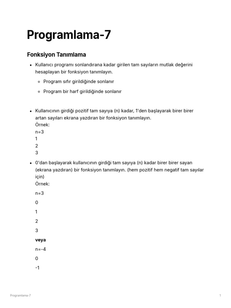 Programlama-7: Fonksiyon Tanımlama | PDF