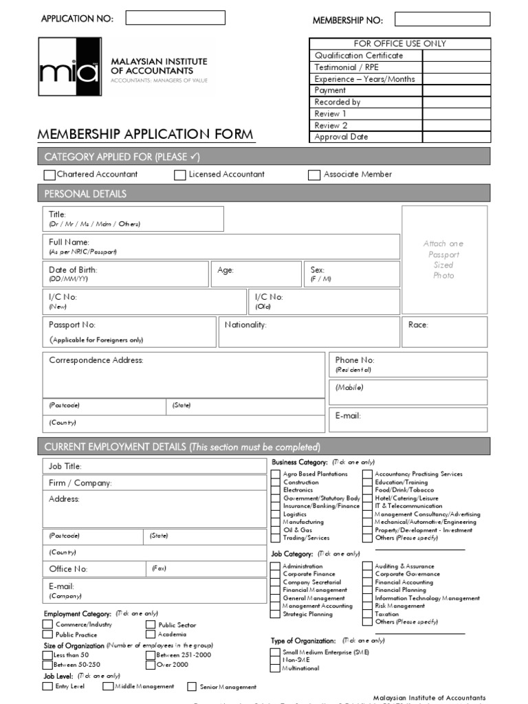 MIA Membership Application Form | PDF | Certified Public Accountant ...
