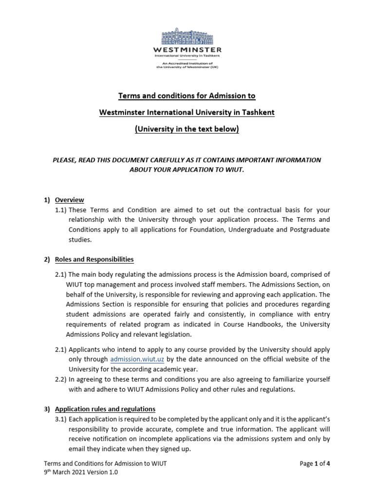 Admissions Terms and Conditions | PDF | University And College ...