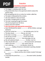 Preposition Worksheet Class4 | PDF