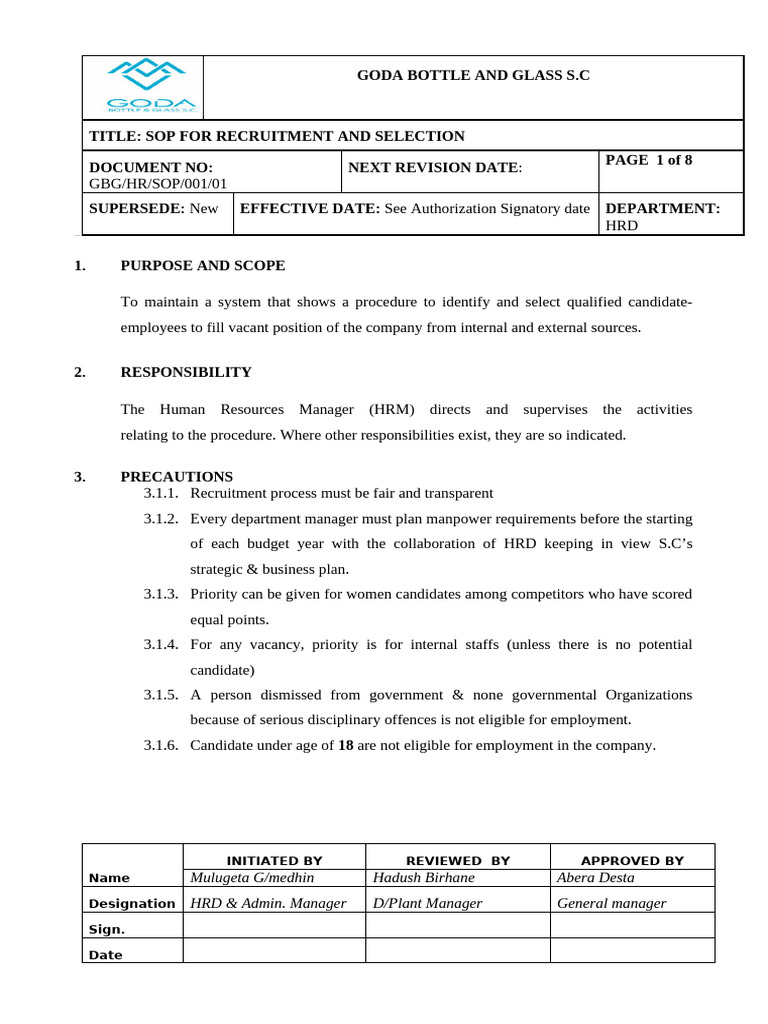 SOP For Recruitment & Selection (Final Draft) | PDF | Human Resource ...