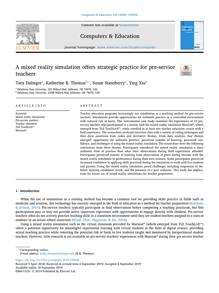 Dalinger Et Al., 2020 | PDF | Simulation | Teachers