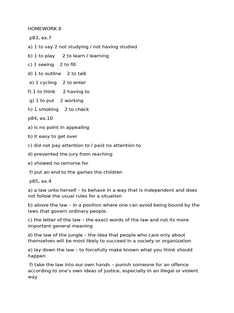 English Homework Exercises and Answers | PDF