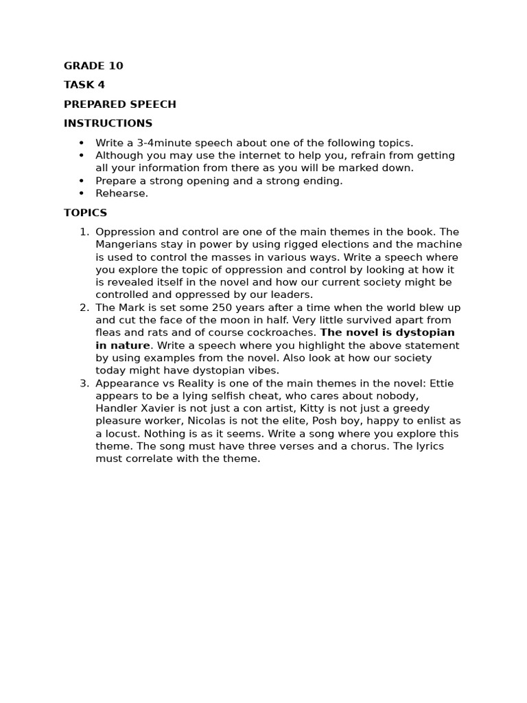 Grade 10 Prepared Speech Term 1 | PDF