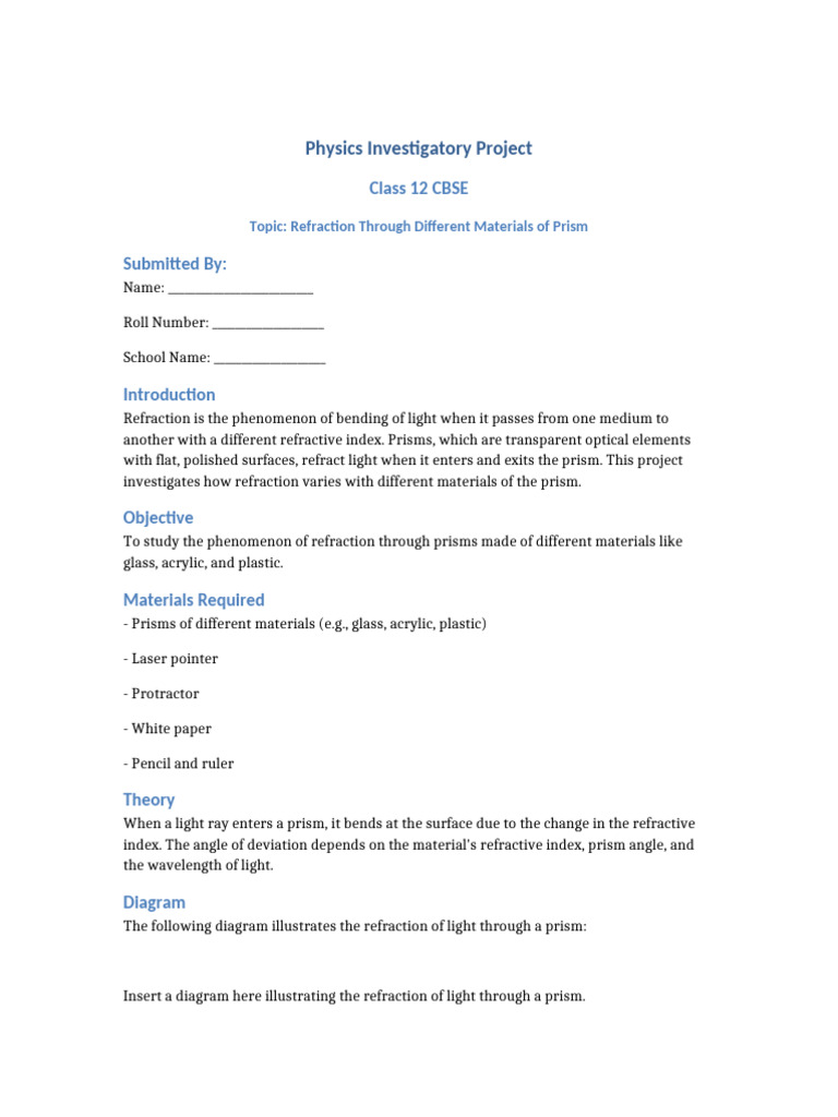 Physics Project Refraction | PDF