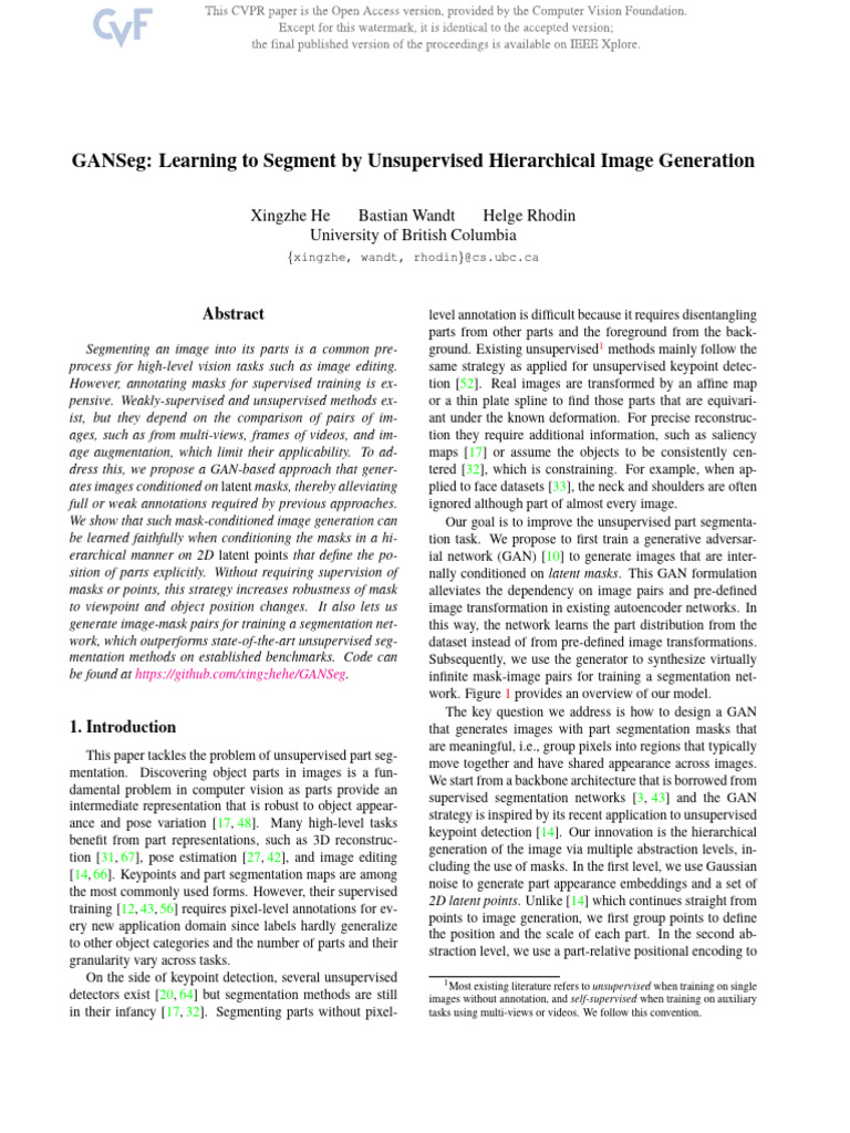 He GANSeg Learning To Segment by Unsupervised Hierarchical Image Generation CVPR 2022 Paper ...