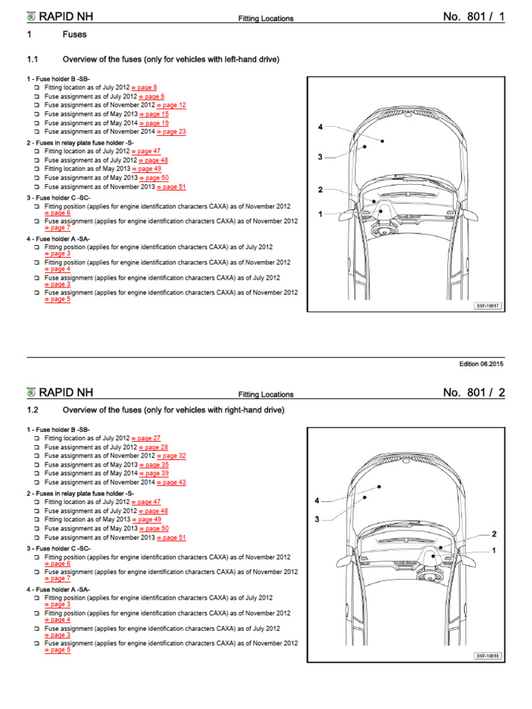 Skoda Rapid NH Fitting Locations 2012 Eng | PDF | Fuse (Electrical ...