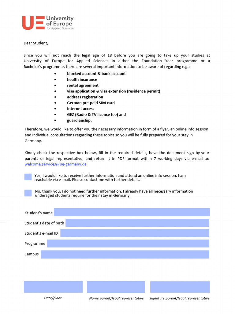 Underaged Student - Consultation Form | PDF