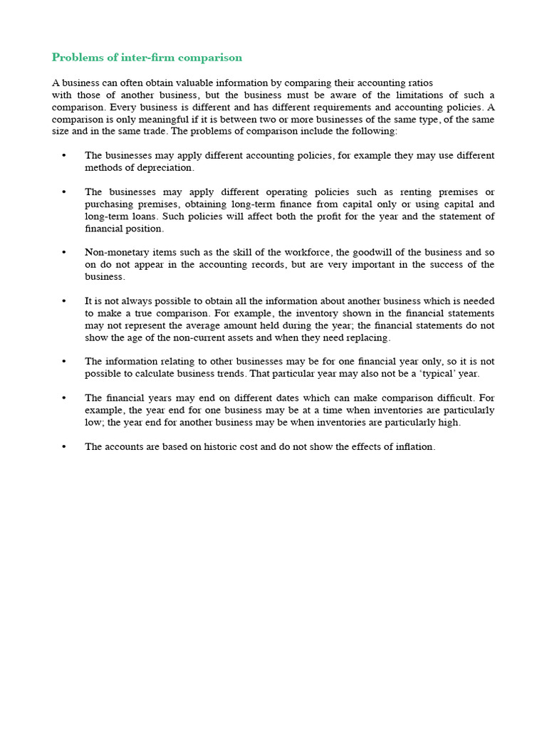 Problem of Inter-Firm Comparison | PDF | Historical Cost | Investing