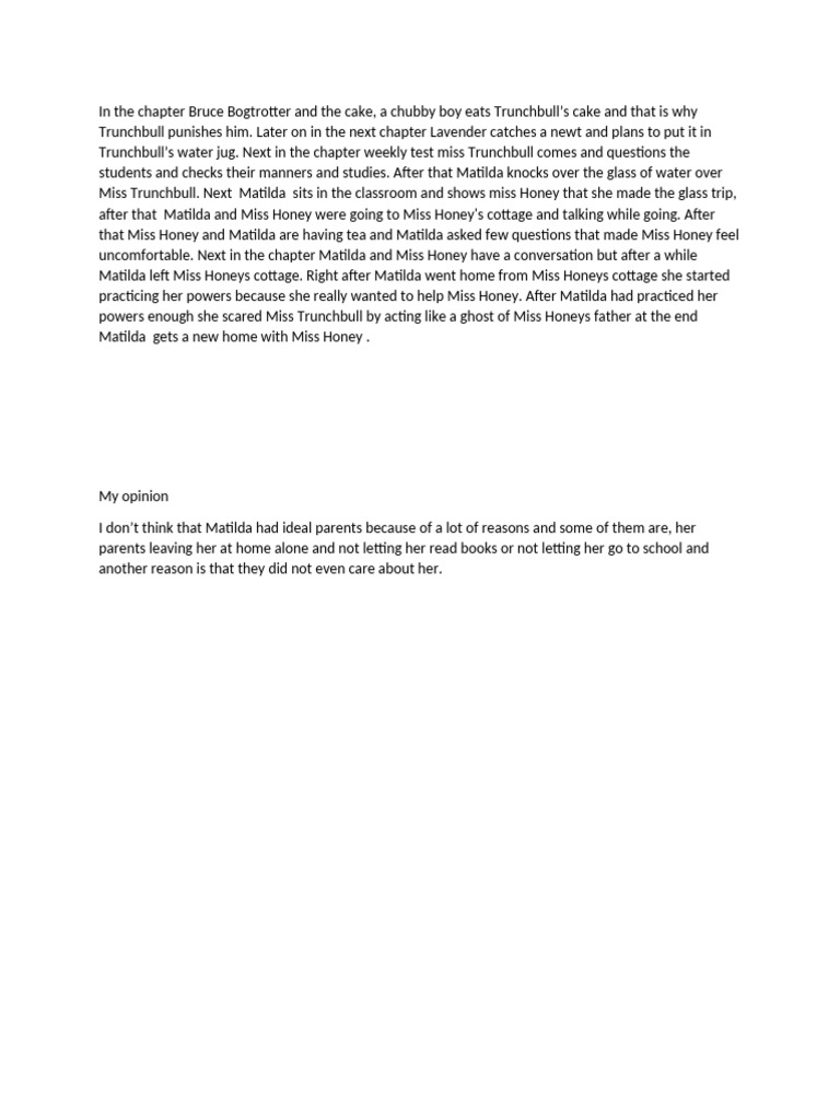 Matilda Holiday Homework | PDF