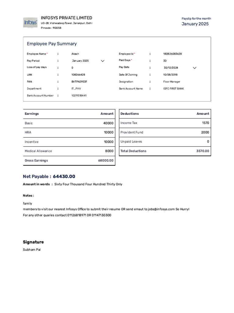 Infosys - Pay Slip - Dec | PDF