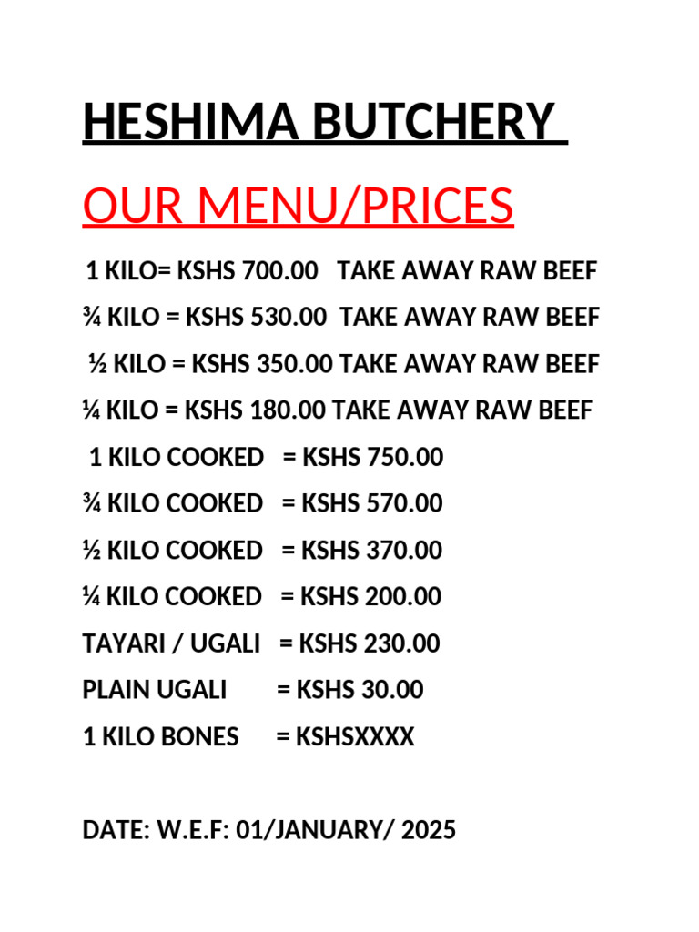 Heshima Butchery 2 | PDF