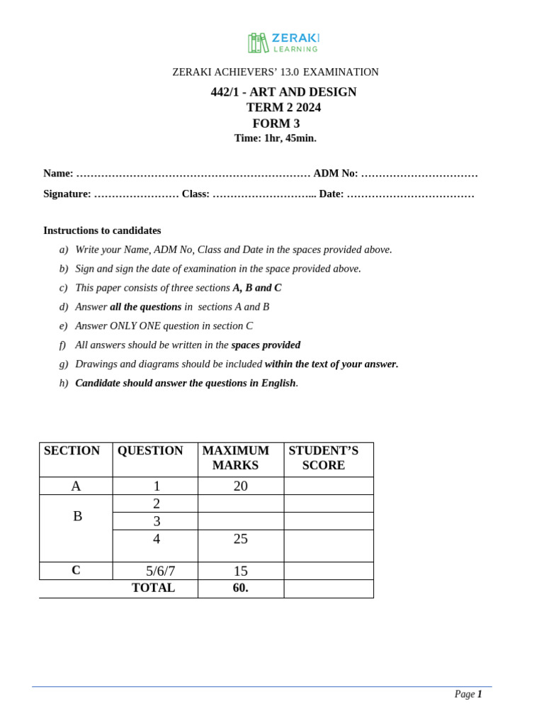 Art & Design - Art and Design - Question Paper | PDF | Weaving | Crafts