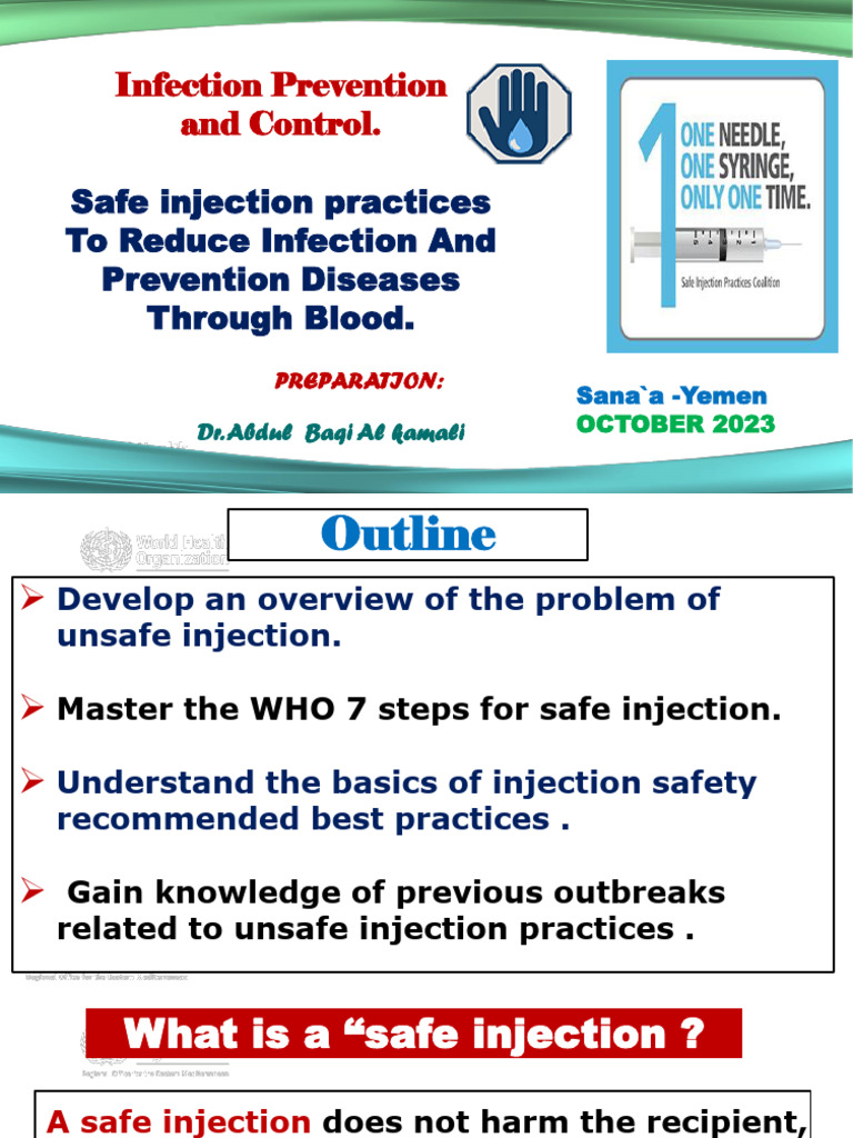 Safe Injection Practices - 2023 | PDF | Injection (Medicine) | Syringe