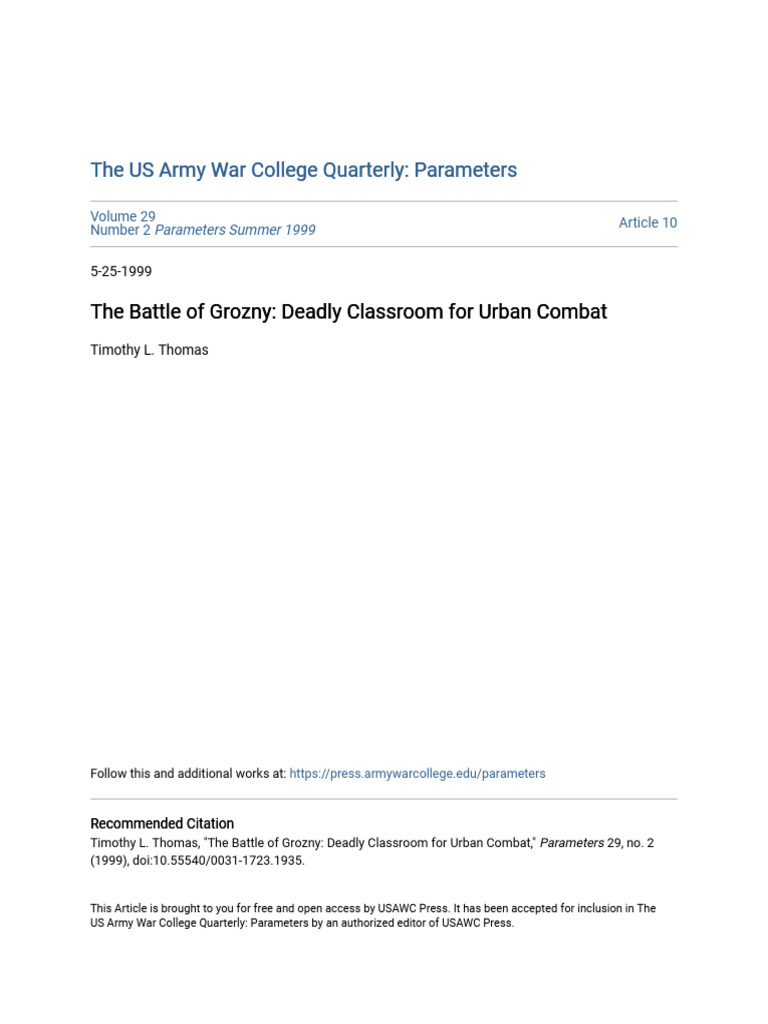 Grozny Battle Lessons for Urban Combat | PDF | Chechnya | Tanks