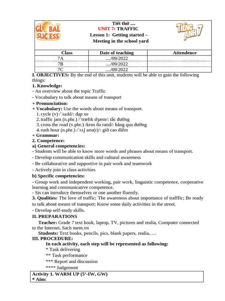 Unit 7 - Lesson 1 - Getting Started | PDF | Vocabulary | Linguistics