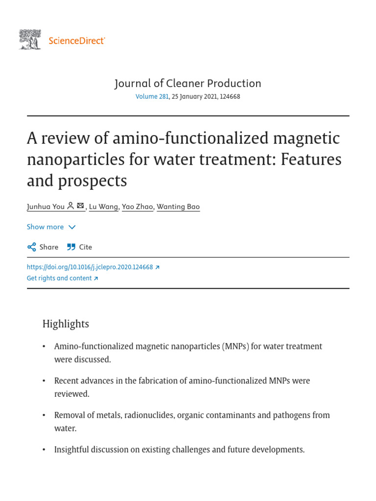 Amino-Functionalized MNPs for Water Treatment | PDF | Water Treatment ...