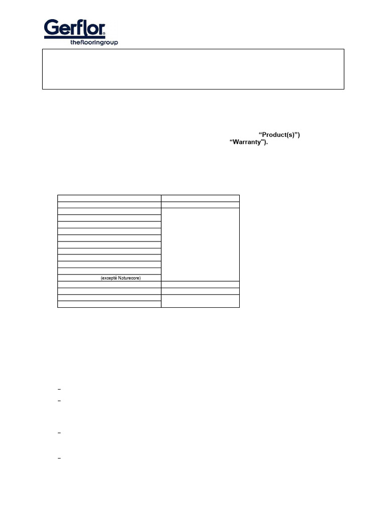 Gerflor Contractual Warranty Products For Commercial Applications - International - Dec 2018 | PDF