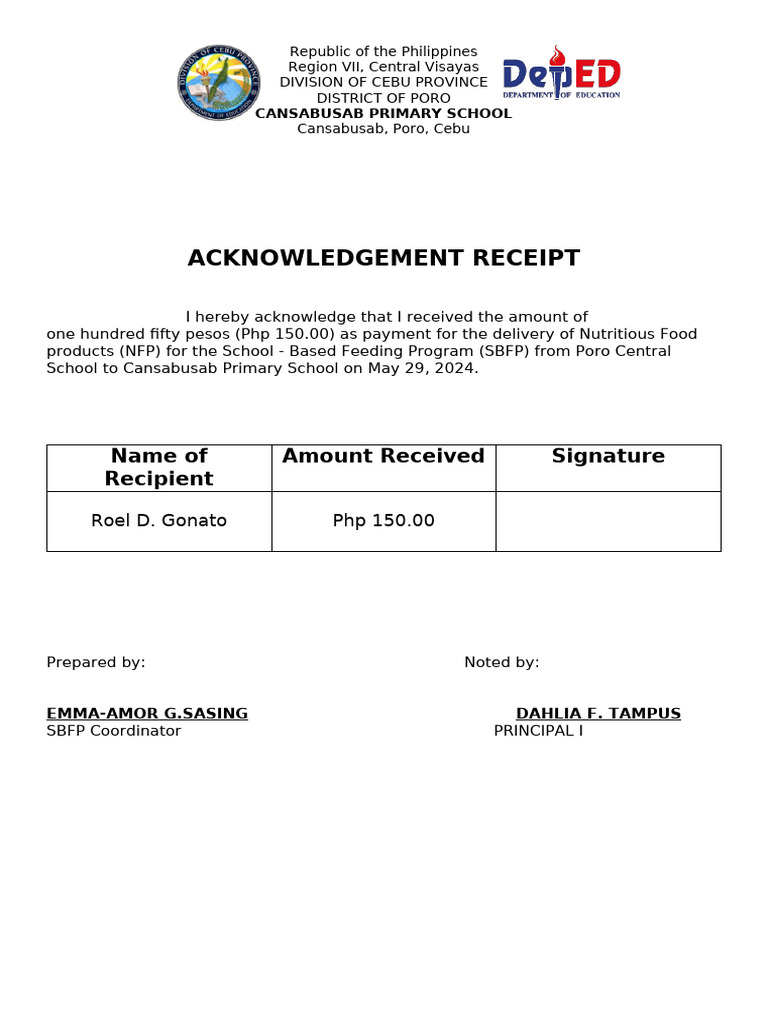 Acknowledgement Receipt | PDF | Economy Of The Philippines | International Trade